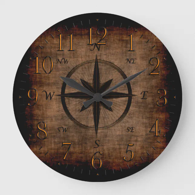Nostalgic Old Compass Rose Large Clock | Zazzle