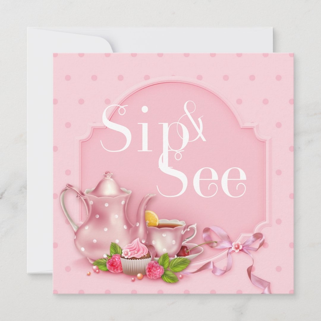 Nostalgic Pink Tea Time Sip and See Baby Shower Invitation | Zazzle