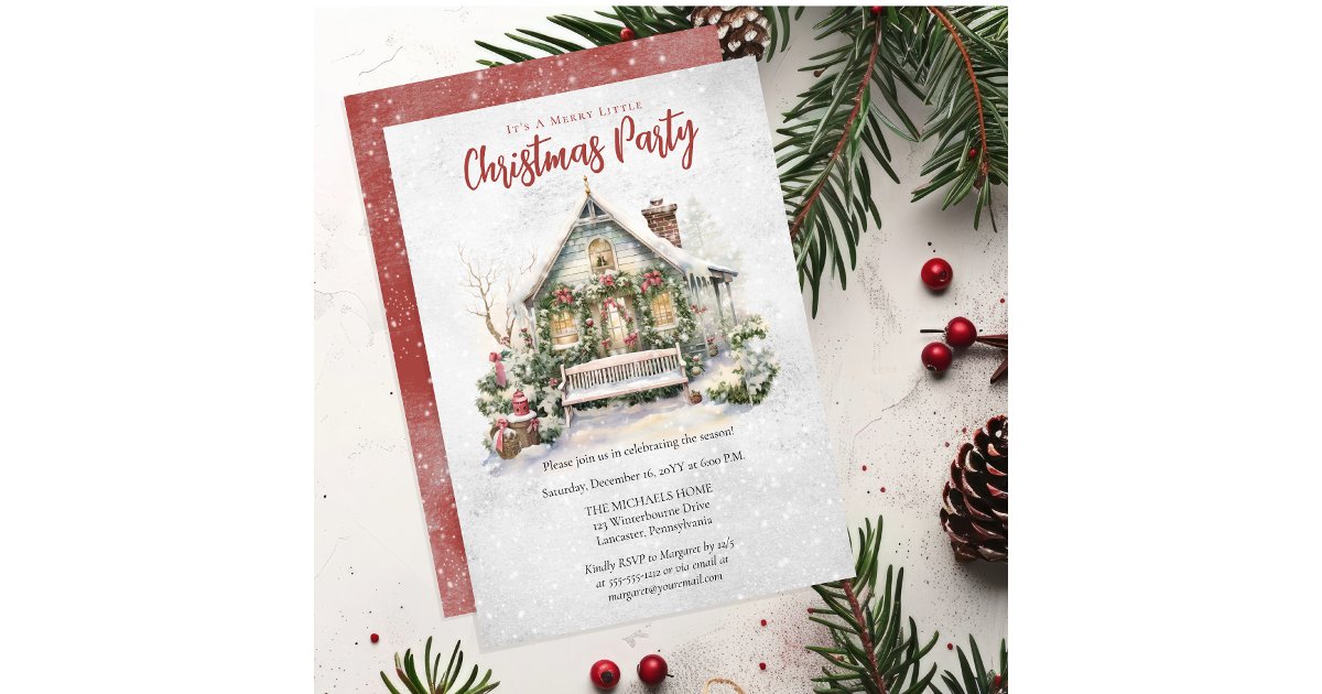 Nostalgic Vintage Holiday Cottage Christmas Party Invitation | Zazzle