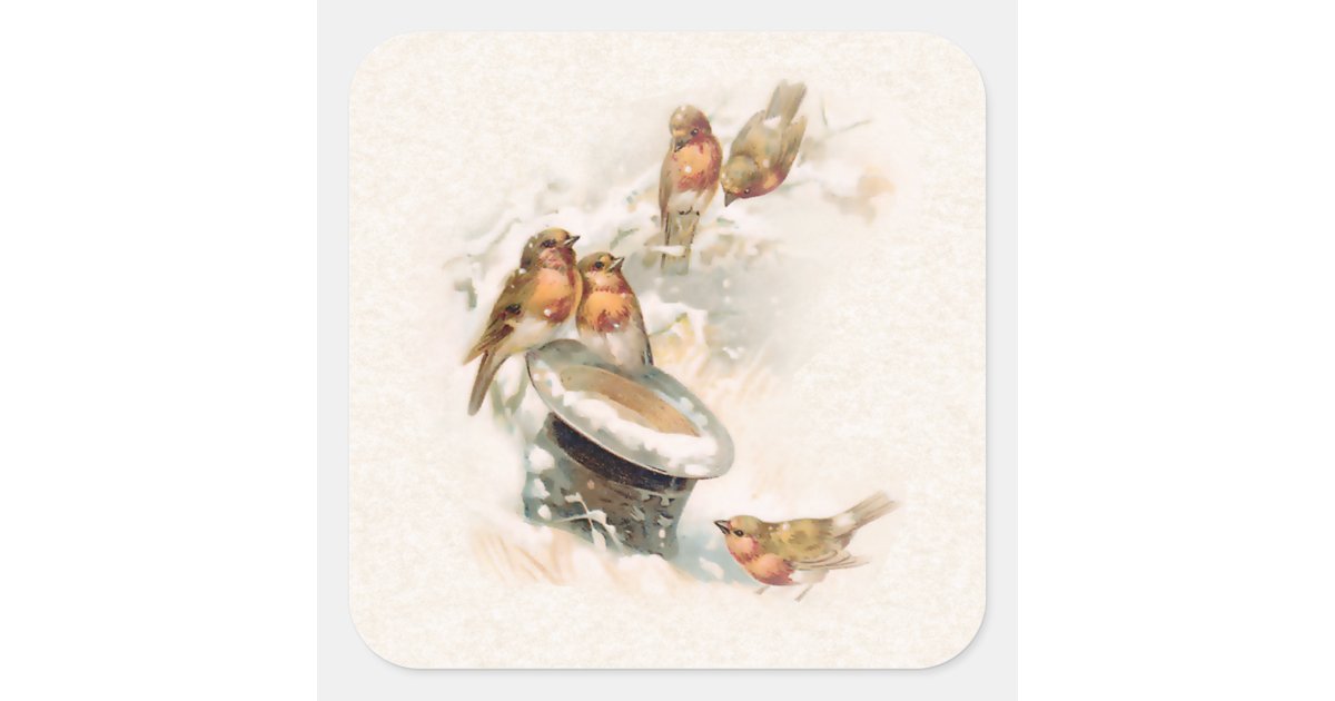 Nostalgic Vintage Snow Birds Square Sticker | Zazzle