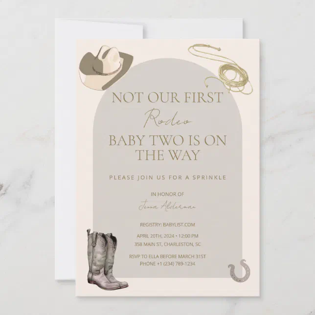 Not Our/Her First Rodeo Baby Sprinkle Invitation | Zazzle