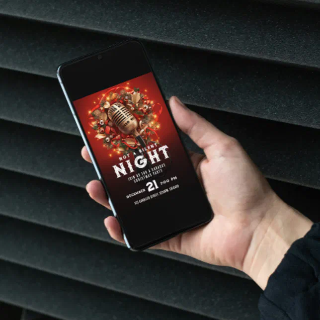 Not Silent Night Karaoke Christmas Party Mic Invitation | Zazzle