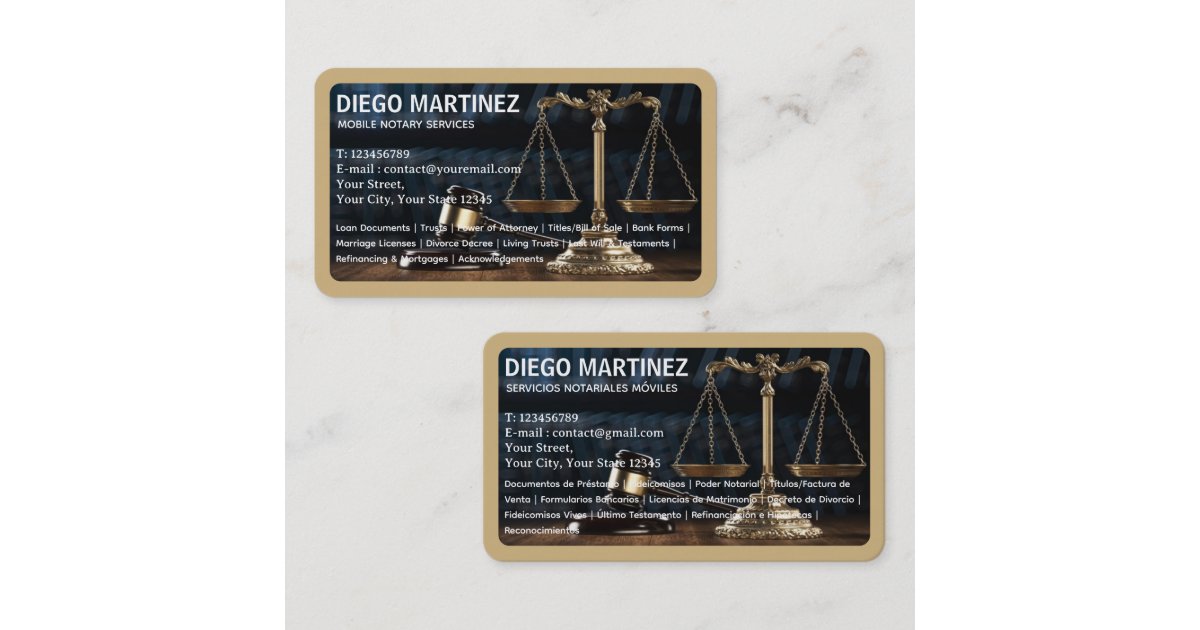 Notary Bilingual English Spanish Business Card | Zazzle