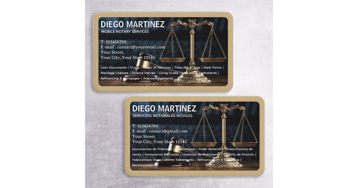 Notary Bilingual English Spanish Business Card | Zazzle