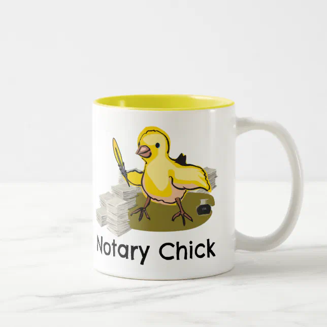 Notary Chick with Feather Quill and Documents Two-Tone Coffee Mug | Zazzle