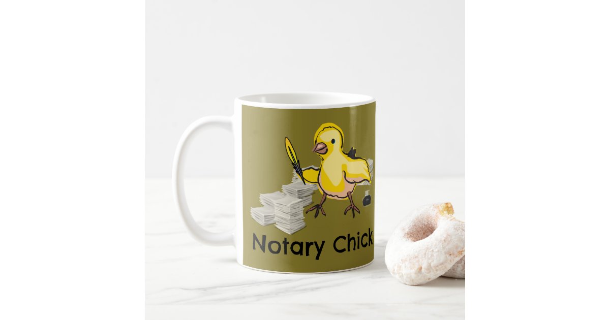 Notary Chick Yellow Feather Quill and Documents Coffee Mug | Zazzle