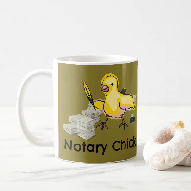 Notary Chick Yellow Feather Quill and Documents Coffee Mug | Zazzle