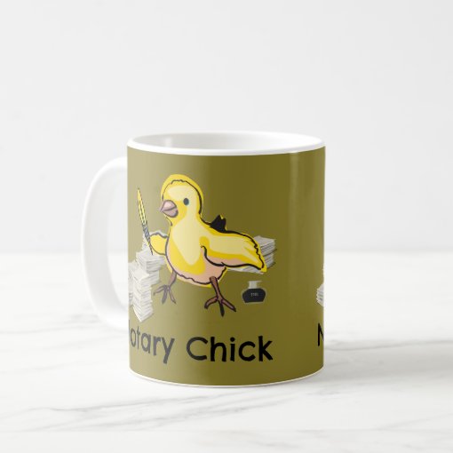 Notary Chick Yellow Feather Quill and Documents Coffee Mug | Zazzle