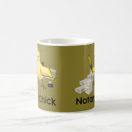Notary Chick Yellow Feather Quill and Documents Coffee Mug | Zazzle