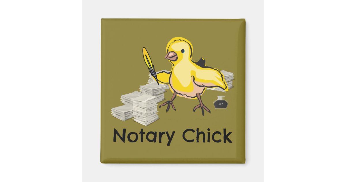 Notary Chick Yellow Feather Quill and Documents Magnet | Zazzle
