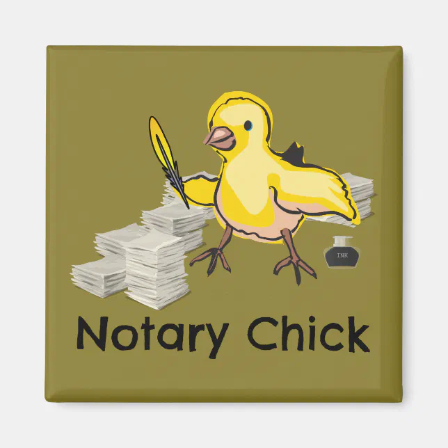 Notary Chick Yellow Feather Quill and Documents Magnet | Zazzle