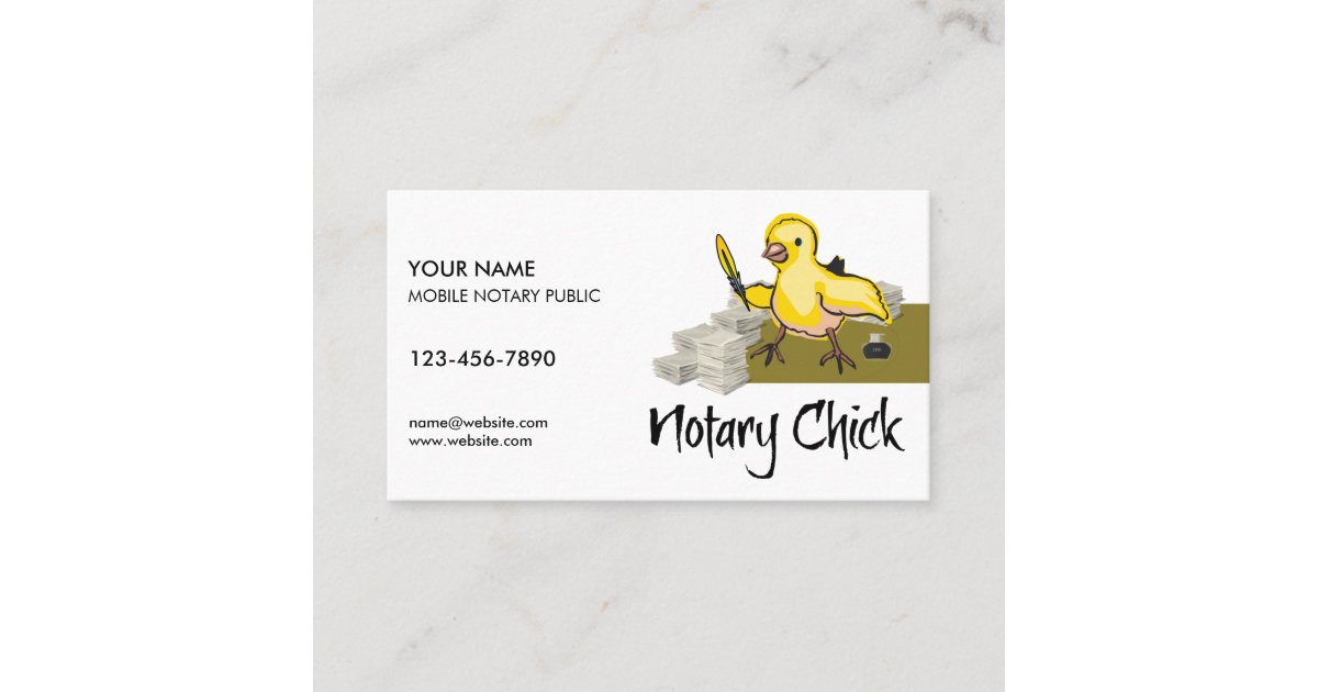 Notary Chick Yellow Feather Quill Customized Business Card | Zazzle