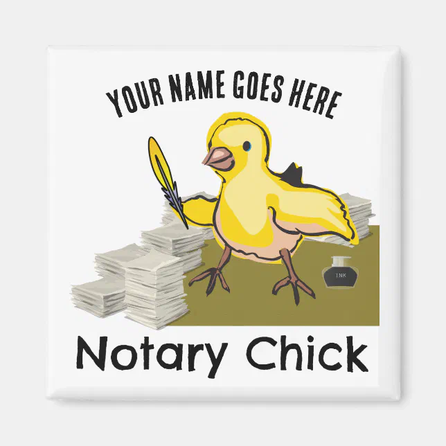Notary Chick Yellow Feather Quill Customized Name Magnet | Zazzle