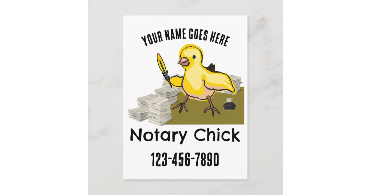 Notary Chick Yellow Feather Quill Customized Postcard | Zazzle