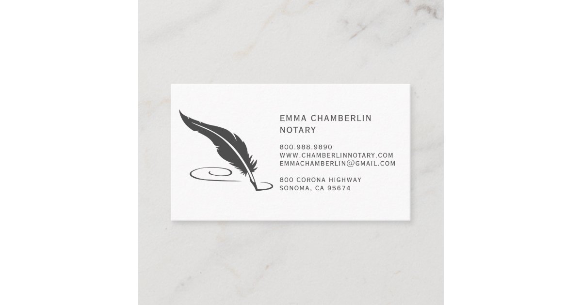 Notary Feather Quill Nib Business Card | Zazzle