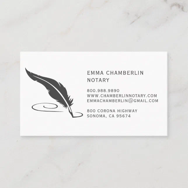Notary Feather Quill Nib Business Card | Zazzle