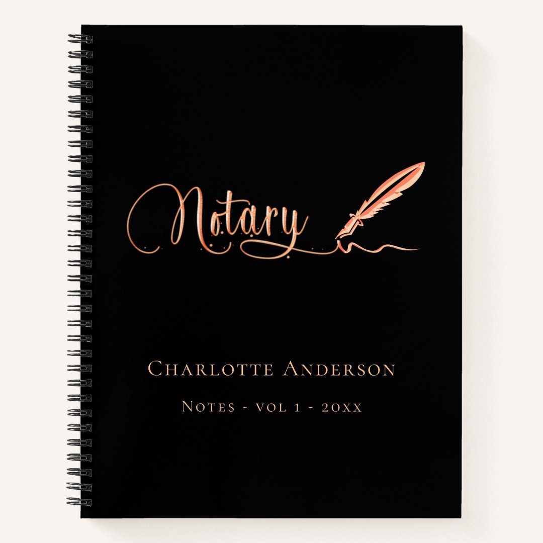 Notary loan signing agent black gold name notebook | Zazzle