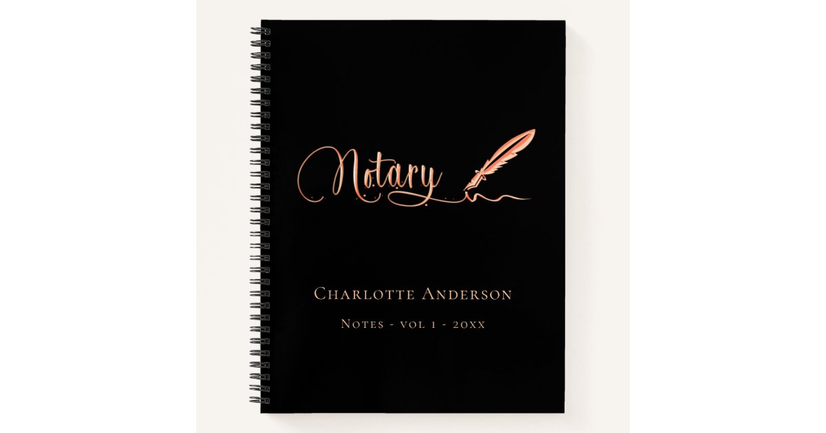 Notary loan signing agent black gold name notebook | Zazzle