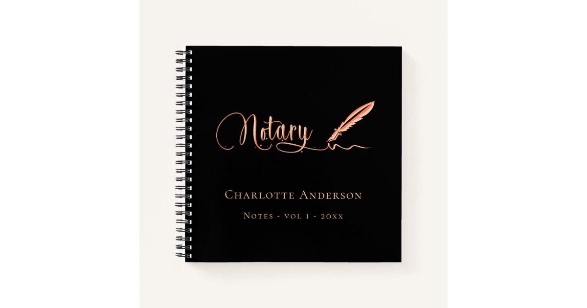 Notary loan signing agent black gold name pen notebook | Zazzle