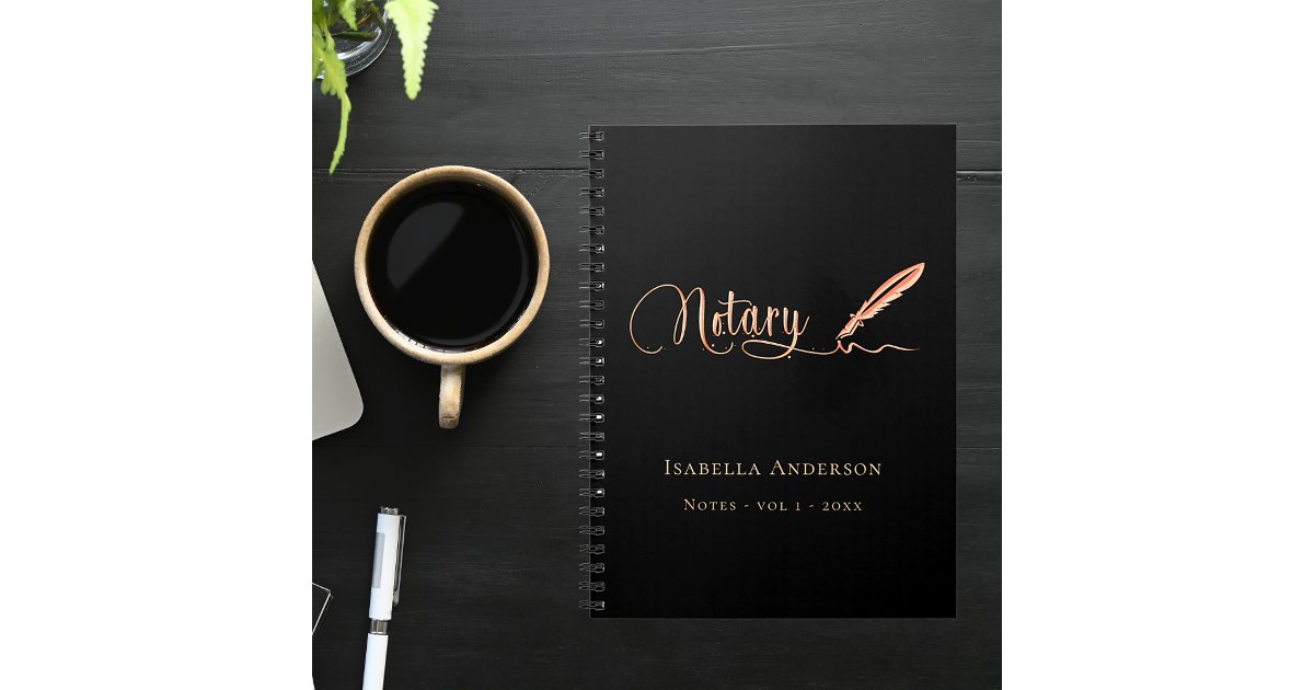 Notary loan signing agent black gold signature notebook | Zazzle