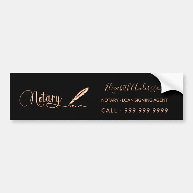 Notary loan signing agent black rose gold bumper sticker | Zazzle