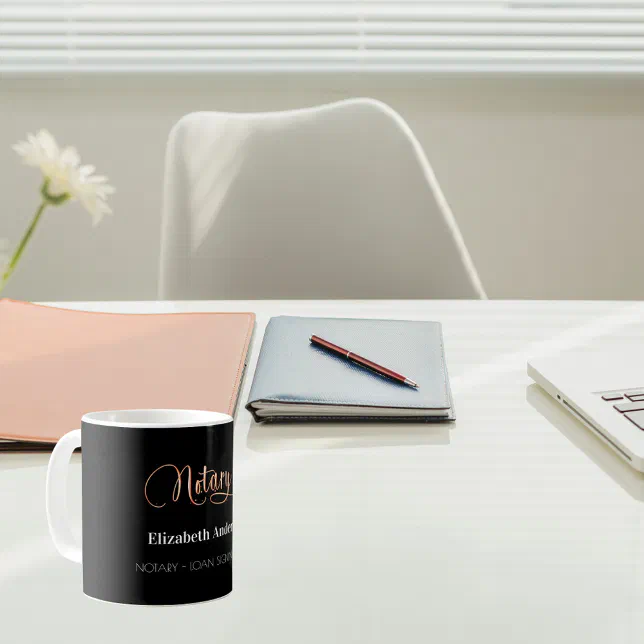 Notary loan signing agent black rose gold coffee mug | Zazzle
