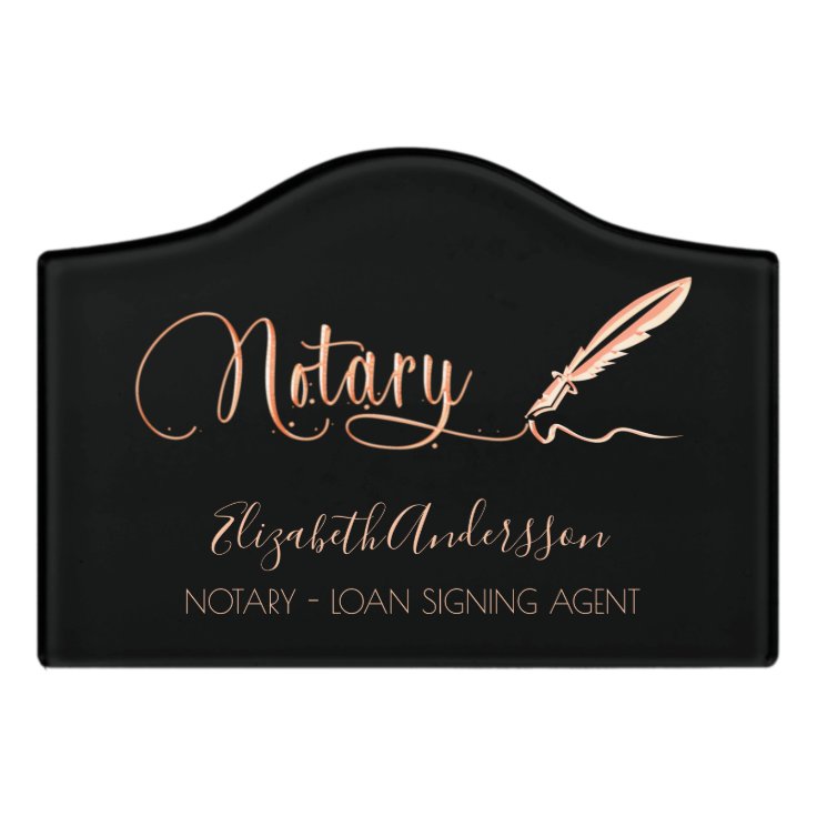 Notary loan signing agent black rose gold door sign | Zazzle