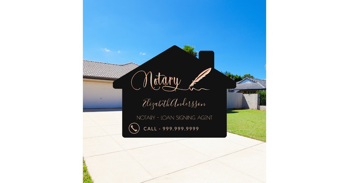 Notary loan signing agent black rose gold house sign | Zazzle