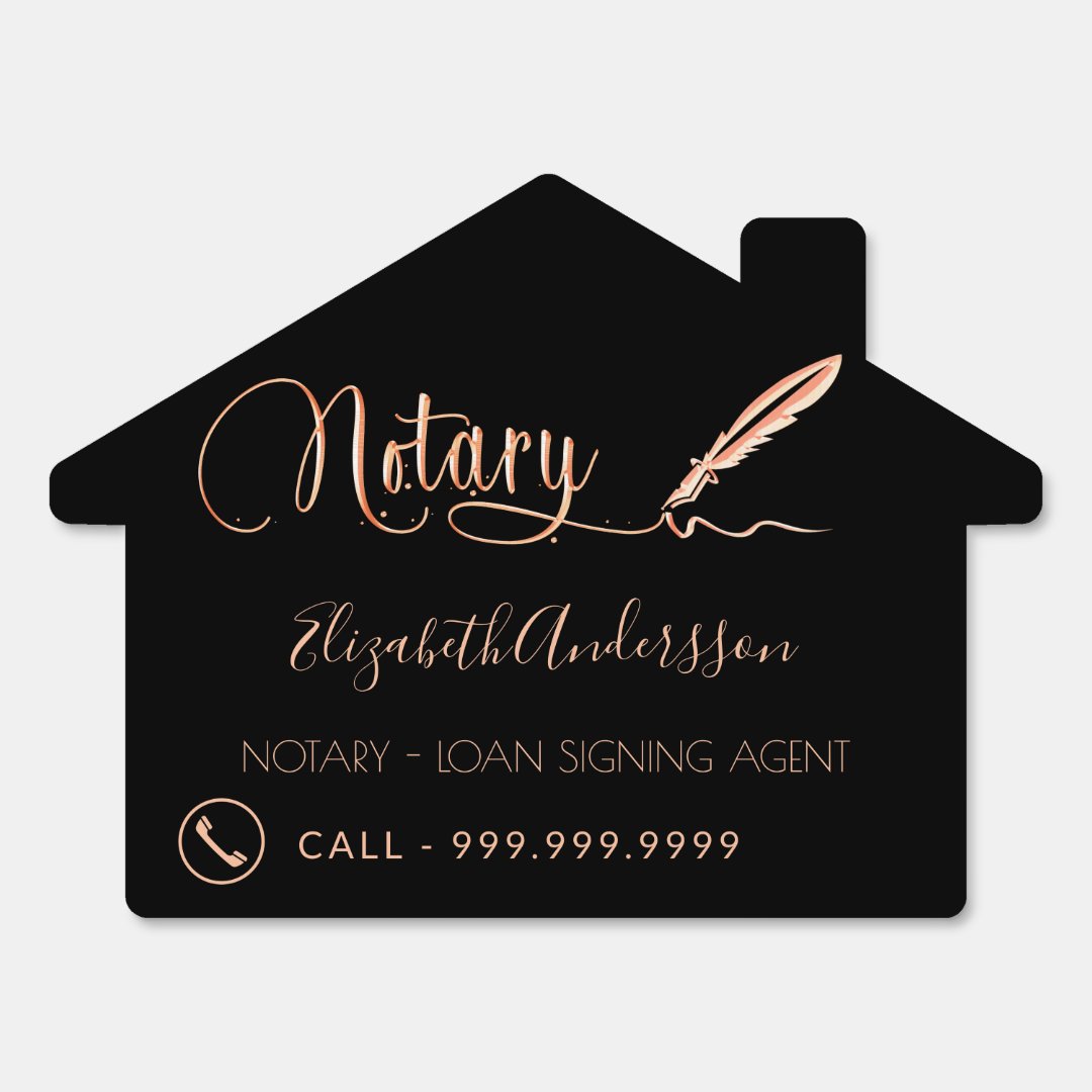 Notary loan signing agent black rose gold house sign | Zazzle