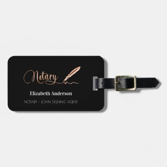 Notary loan signing agent black rose gold luggage tag | Zazzle