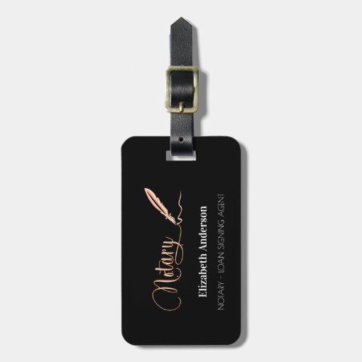 Notary loan signing agent black rose gold luggage tag | Zazzle