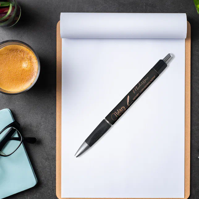 Notary loan signing agent black rose gold pen | Zazzle