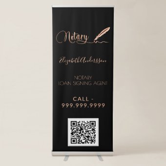 Notary loan signing agent black rose gold retractable banner | Zazzle