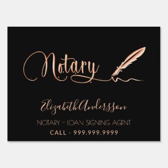 Notary loan signing agent black rose gold sign | Zazzle