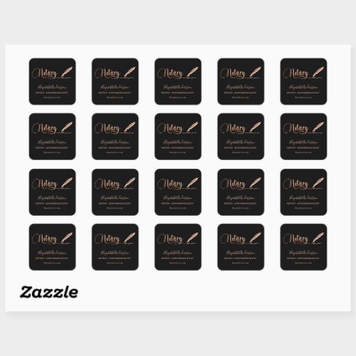 Notary loan signing agent black rose gold square sticker | Zazzle