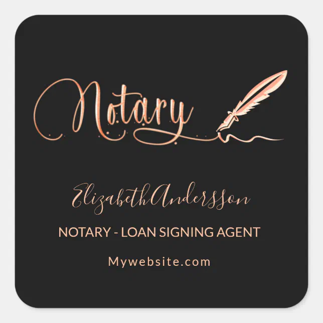 Notary loan signing agent black rose gold square sticker | Zazzle