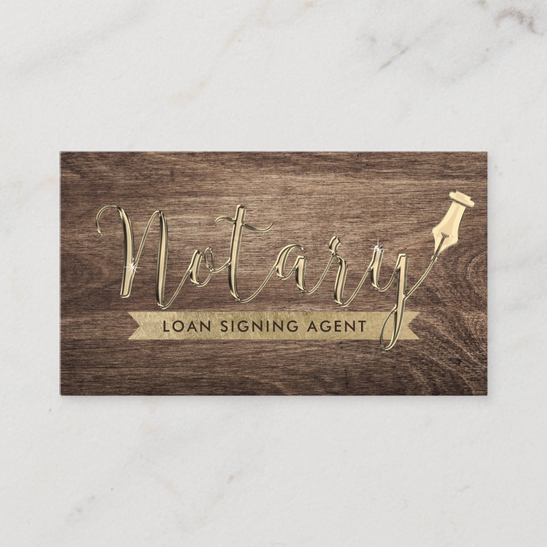 Notary Loan Signing Agent Classy Wood & Gold Business Card | Zazzle