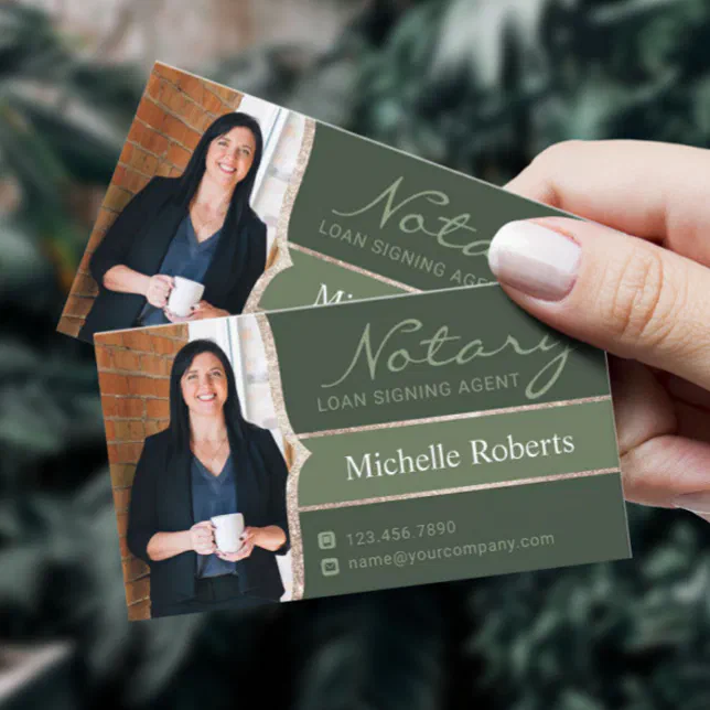 Notary Loan Signing Agent Elegant Sage Green Photo Business Card | Zazzle