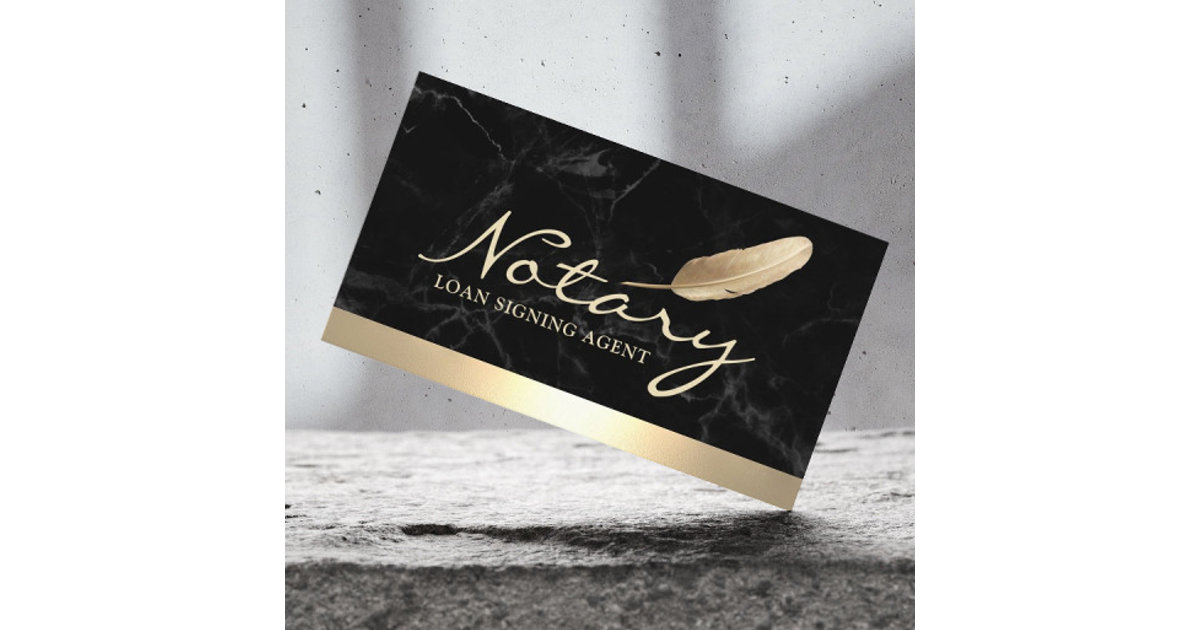 Notary Loan Signing Agent Gold Border Black Marble Business Card | Zazzle