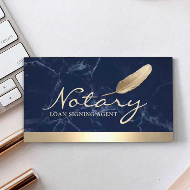 Notary Loan Signing Agent Gold Border Blue Marble Business Card | Zazzle