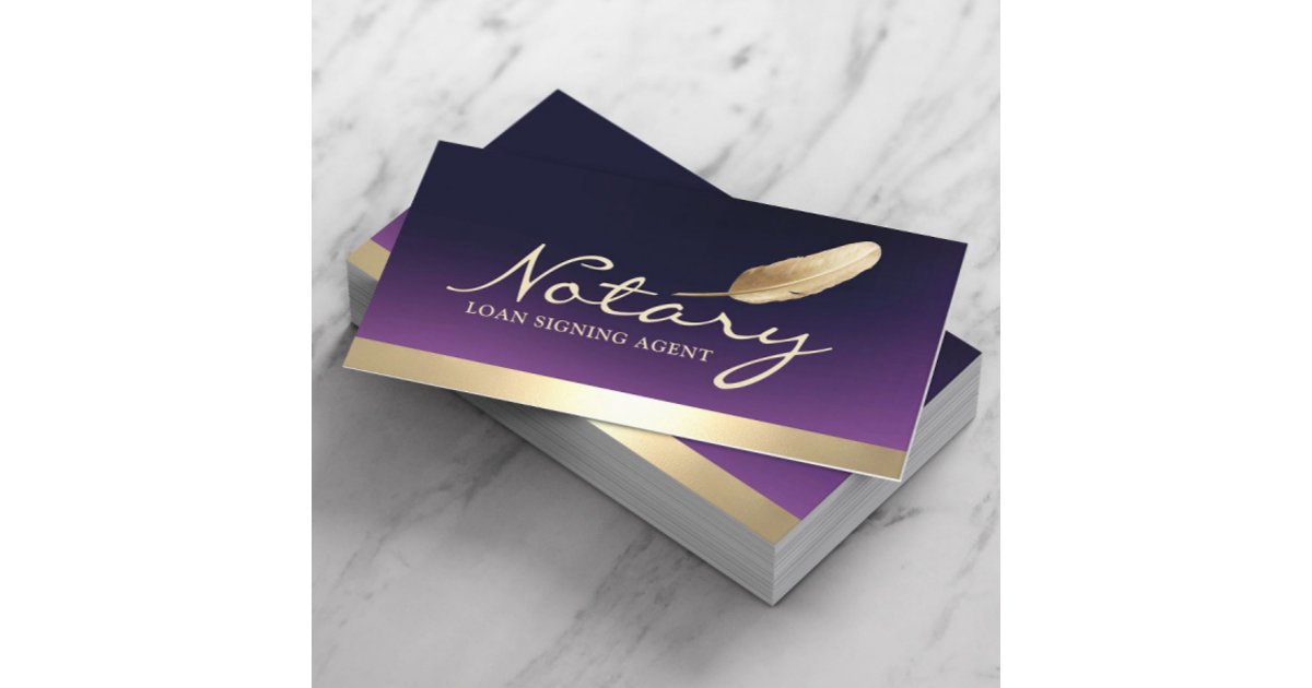 Notary Loan Signing Agent Gold Border Deep Purple Business Card | Zazzle