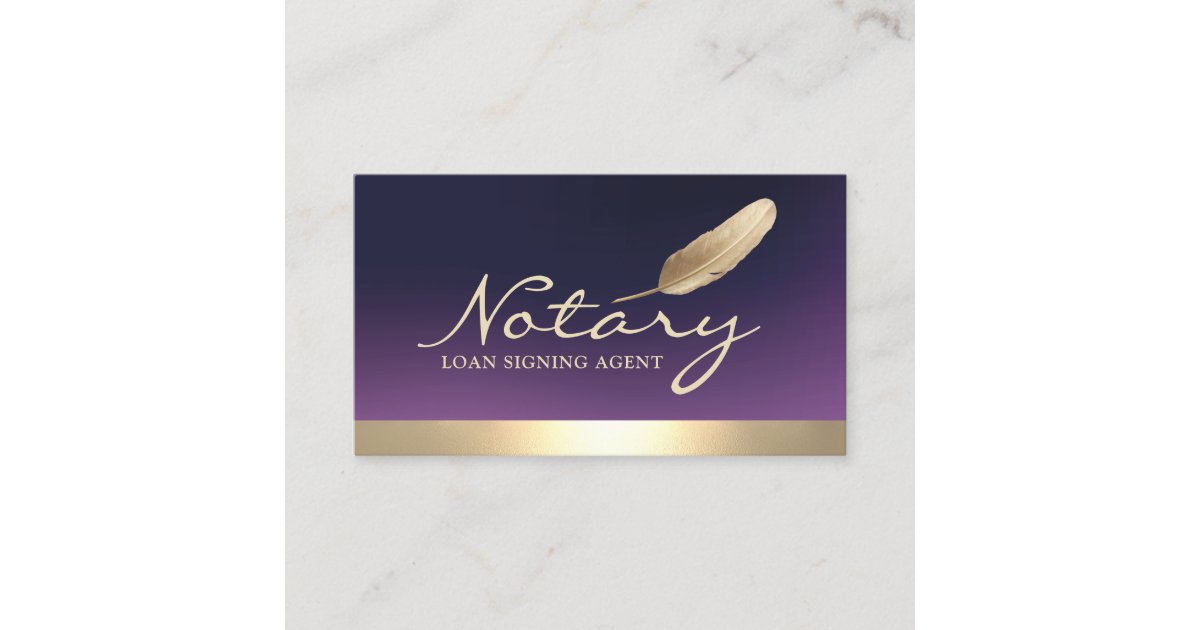 Notary Loan Signing Agent Gold Border Deep Purple Business Card | Zazzle