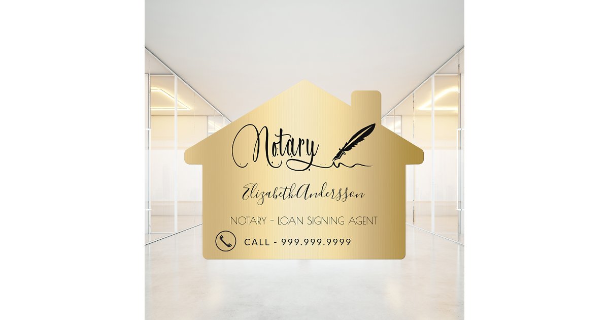 Notary loan signing agent gold house sign | Zazzle