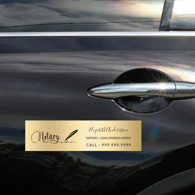Notary loan signing agent gold script bumper sticker | Zazzle