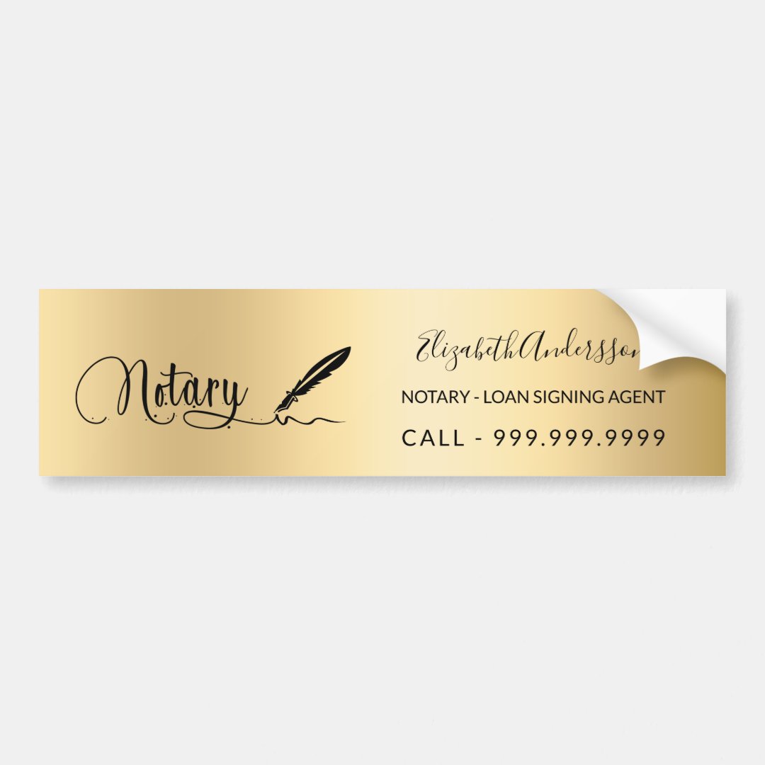 Notary loan signing agent gold script bumper sticker | Zazzle