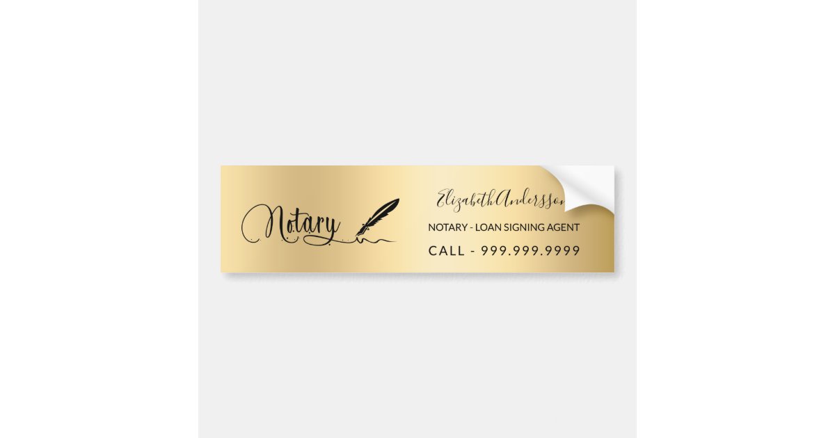 Notary loan signing agent gold script bumper sticker | Zazzle