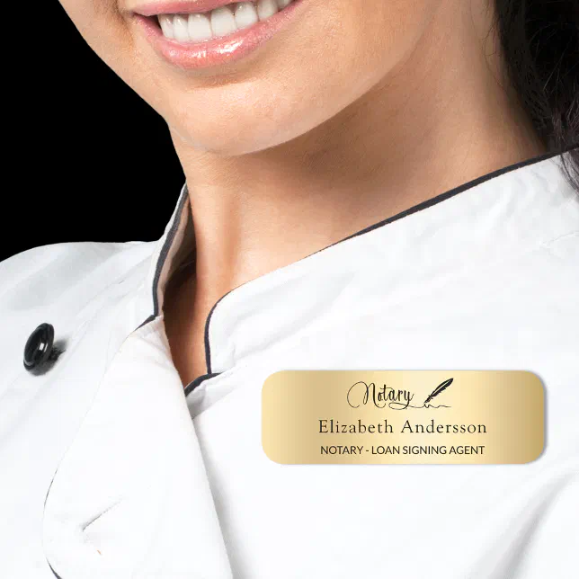 Notary loan signing agent gold script name tag | Zazzle