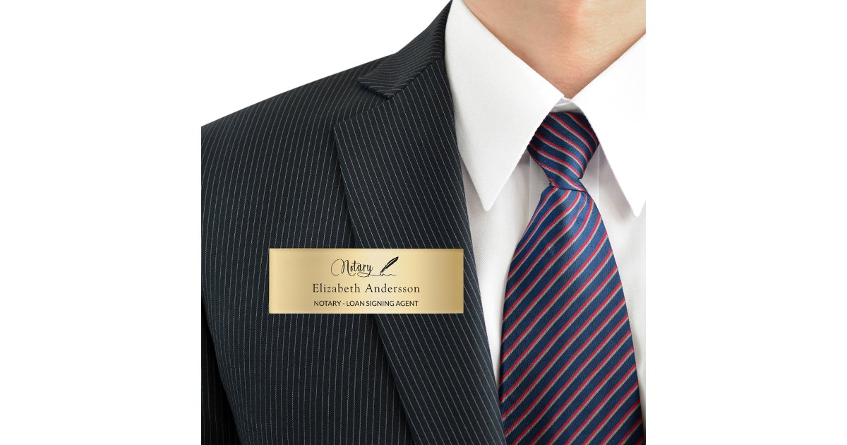 Notary loan signing agent gold script name tag | Zazzle