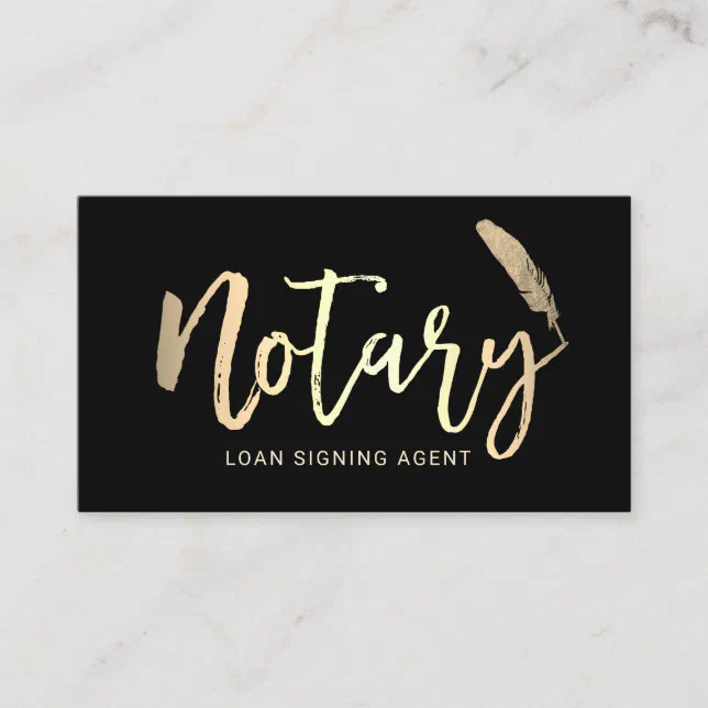 Notary Loan Signing Agent Gold Script Plain Black Business Card | Zazzle