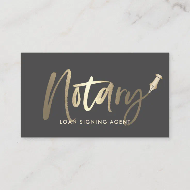 Notary Loan Signing Agent Gold Typography Gray Business Card | Zazzle